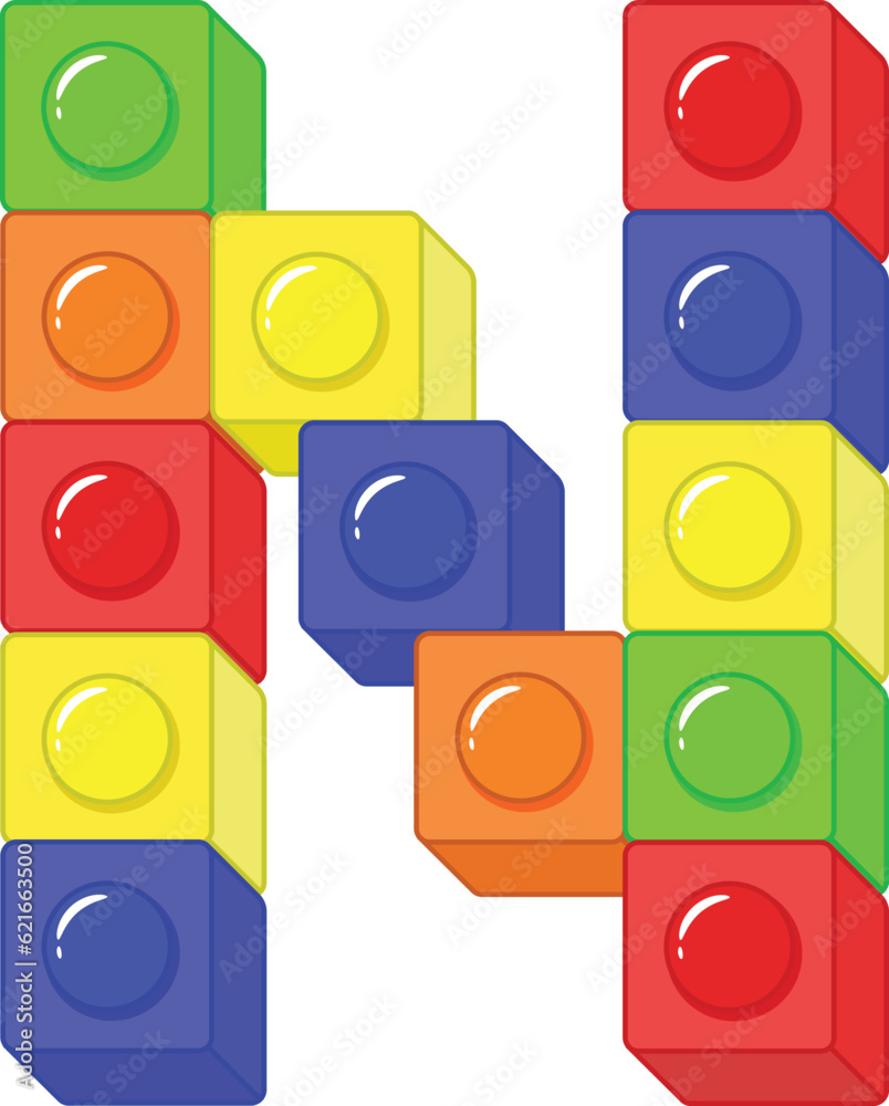 blocks Alphabet English letter N blocks in coloring modern style ...