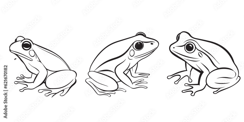 Line art Frog coloring book page vector collection Stock Vector | Adobe ...