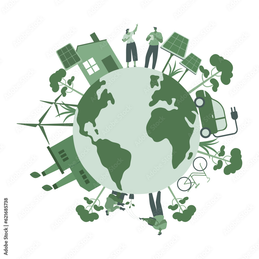 Eco friendly sustainable, Planet earth with alternative green energy ...