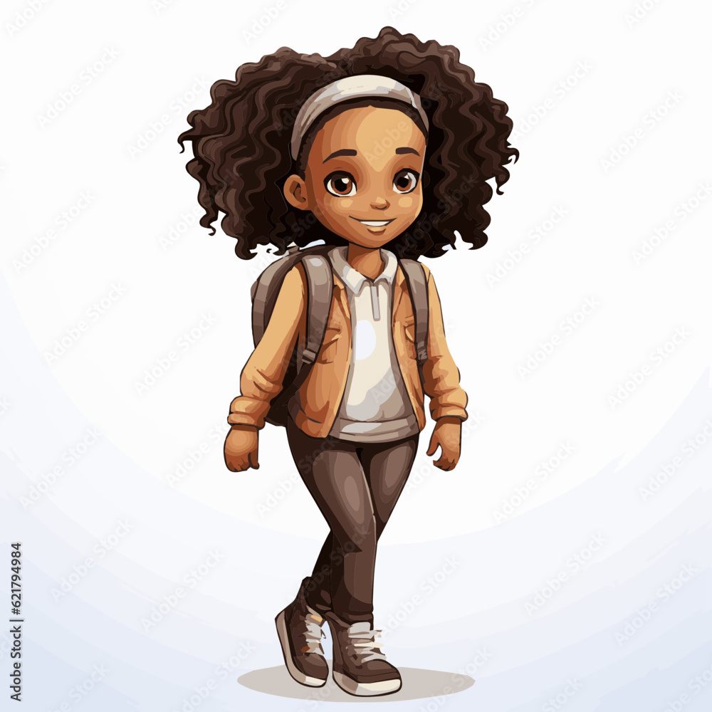 simple cartoon clipart black african american girl student child going ...