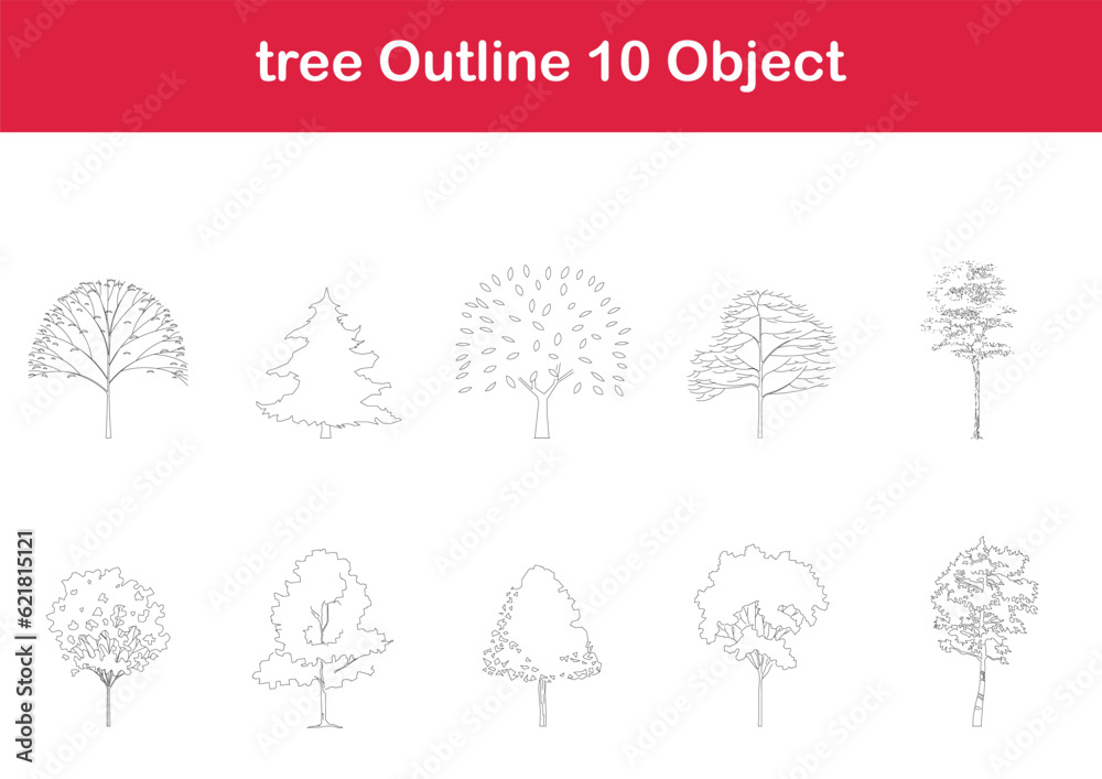 tree line drawing, Side view, graphics trees elements single object ...
