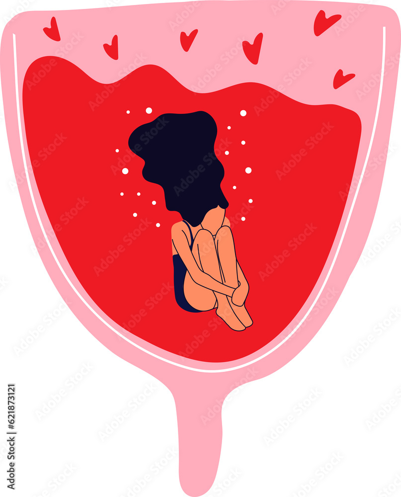 Women swim in menstrual cup. Girl having menstrual period, menstruation ...