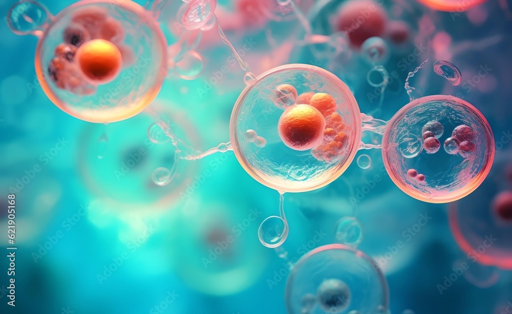 Human cell or embryonic stem cell. Cells of the body under a microscope ...