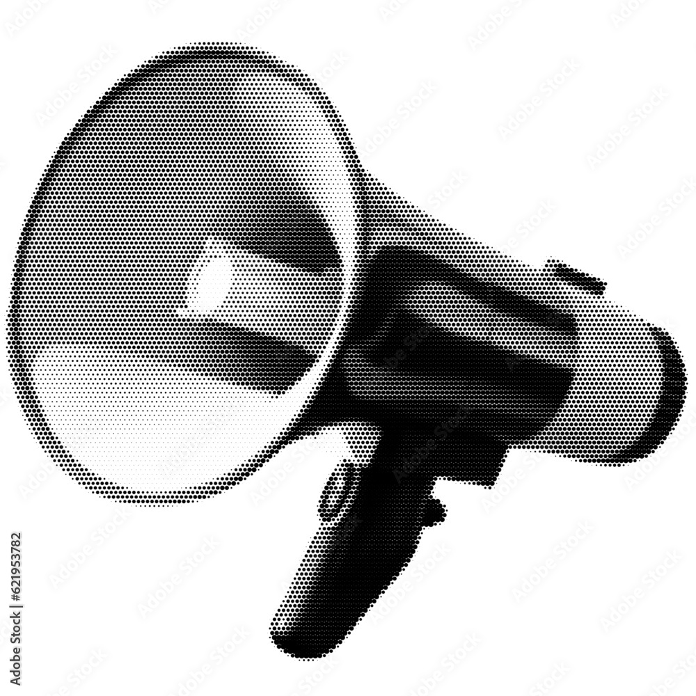 Halftone megaphones as collage art graphic elements. Vintage punk ...