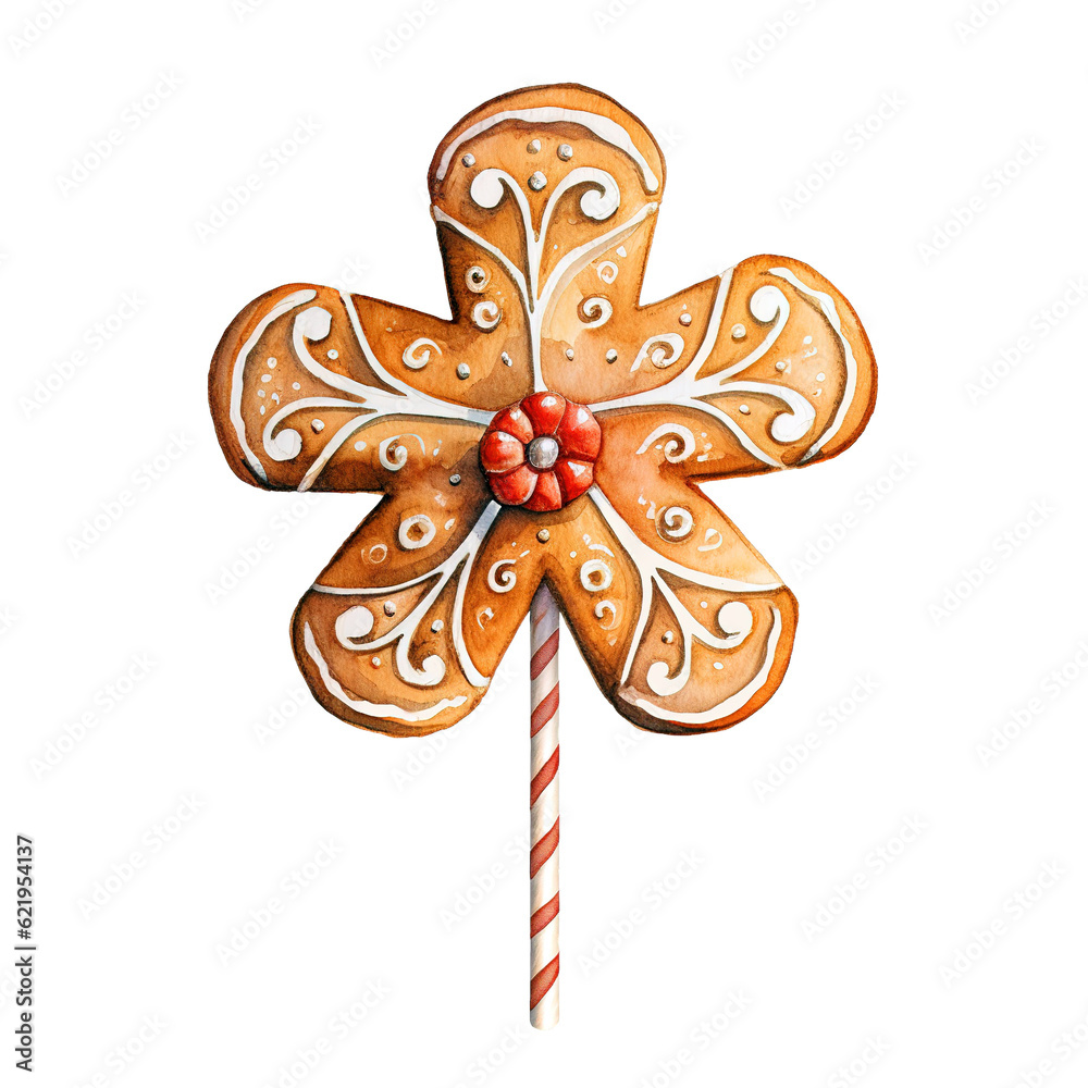 Watercolor Gingerbread With Cane Christmas Cookie Clipart isolated on ...