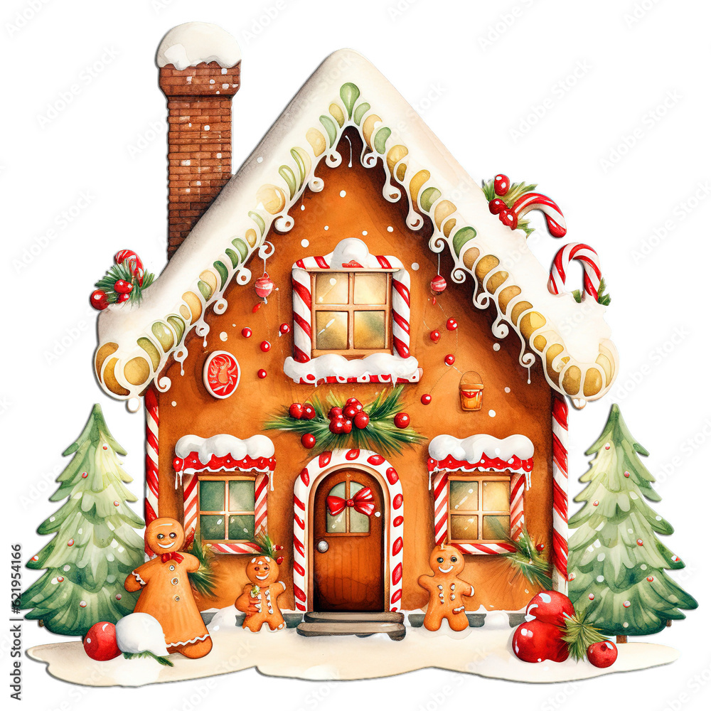 Watercolor Gingerbread House Christmas Cookie Clipart isolated on ...