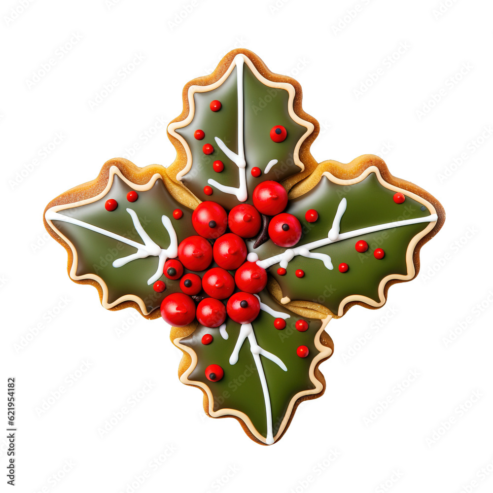 Watercolor Gingerbread Holly Christmas Cookie Clipart isolated on ...