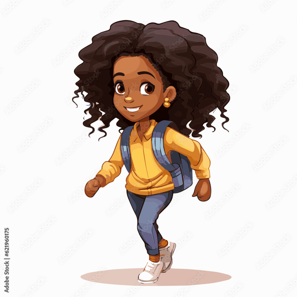 simple cartoon clipart black african american girl student child going ...