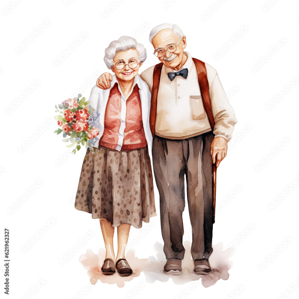 Watercolor Grandpa and Grandma are Standing Together Clipart PNG ...