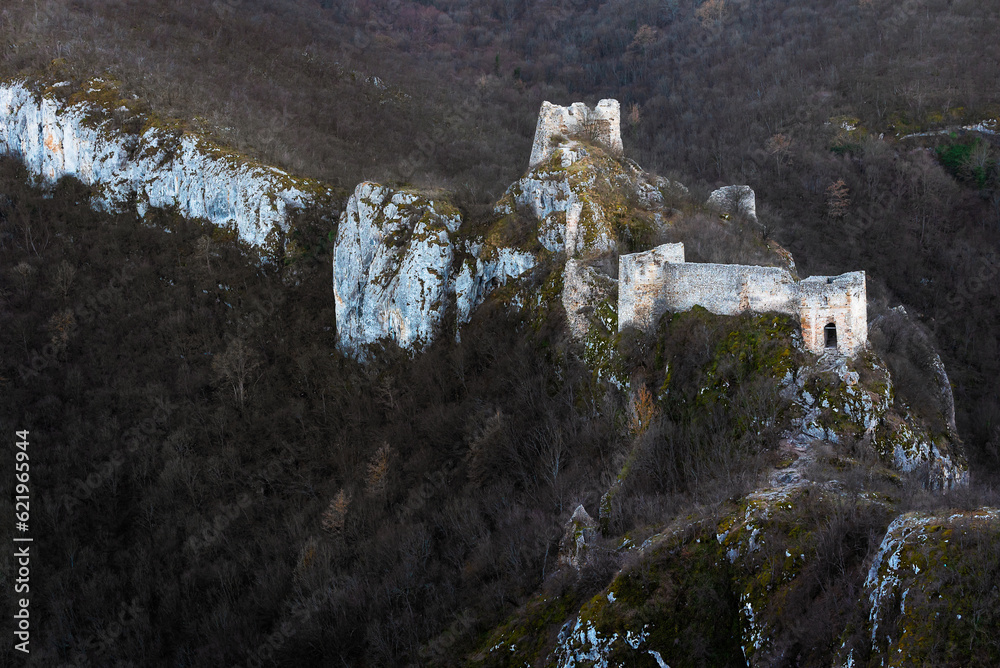 Remains of Soko Grad Sokolac (Falcon City) medieval fortress near the ...