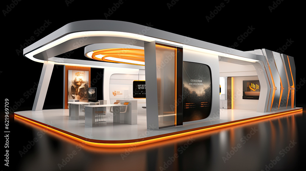 Commercial stand model in an exhibition hall or a large professional ...