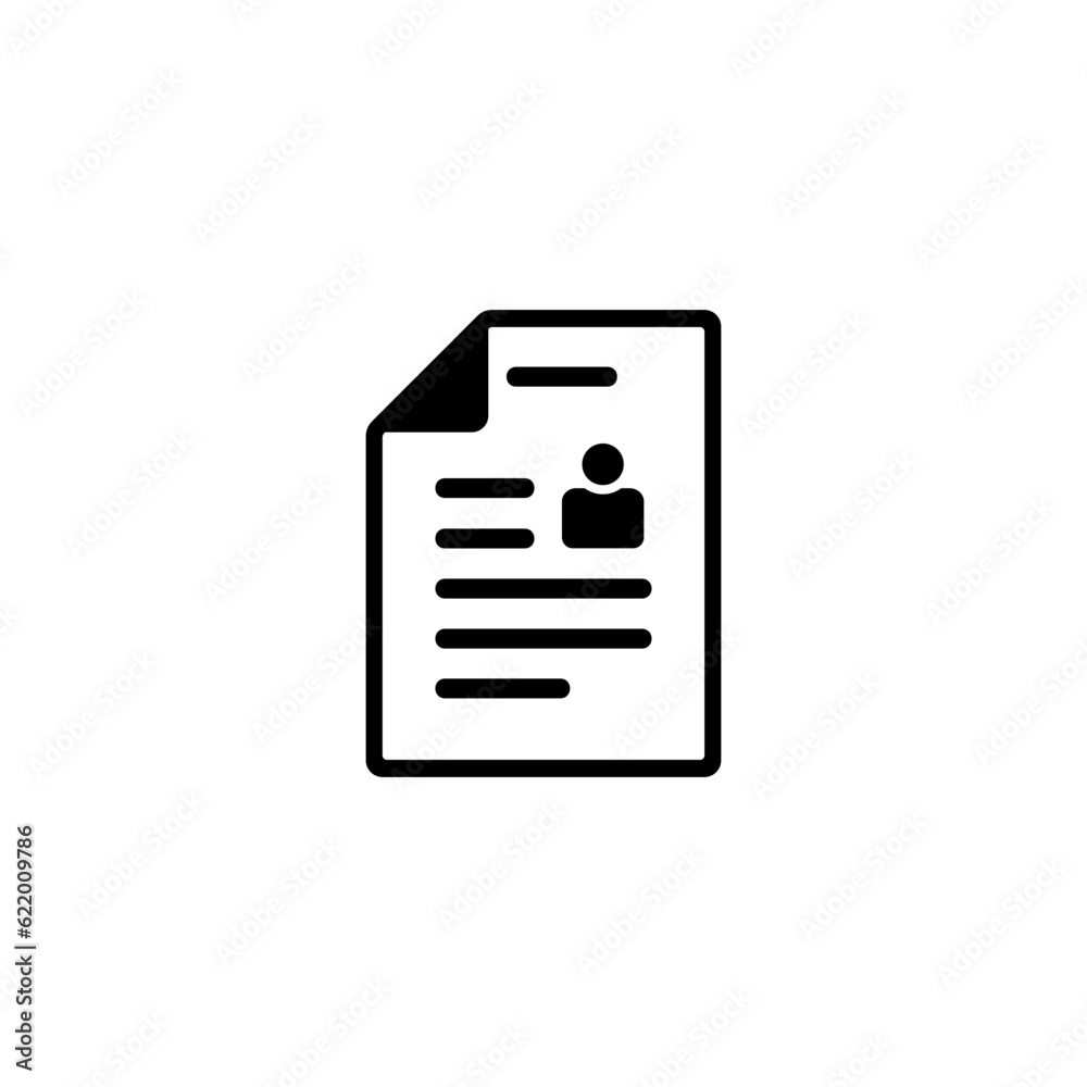 profile icon in black color on a white background, a sheet of paper ...