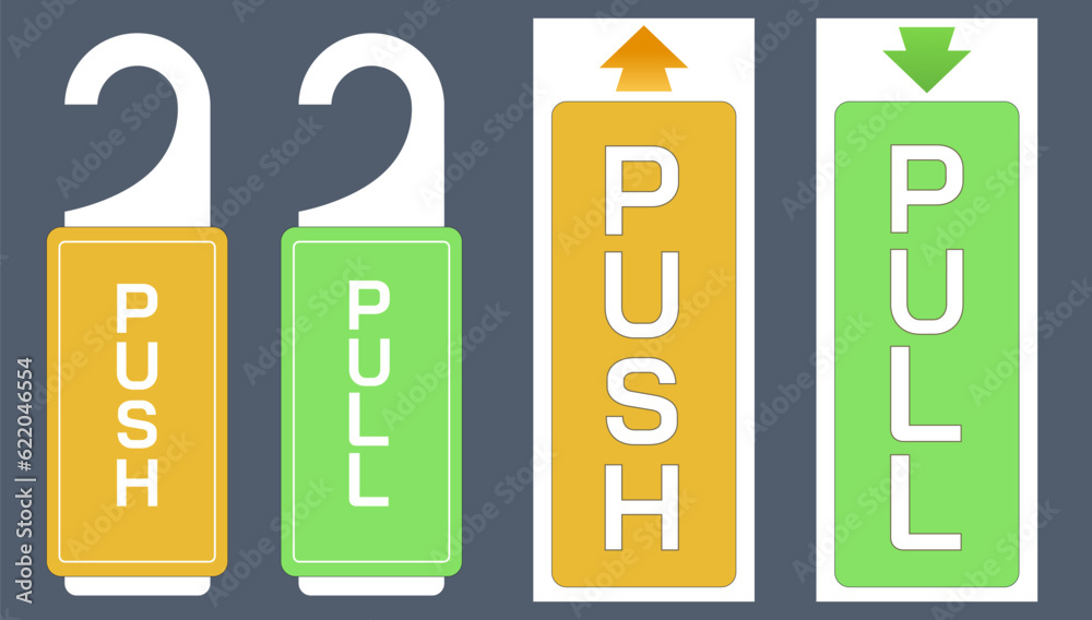 Push Pull door sign stickers for glass doors vector illustration ...