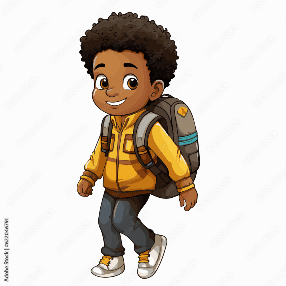 simple cartoon clipart black african american boy student child going ...