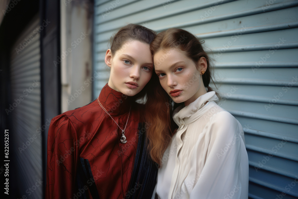 two female friends/models/lgbtq couple in magazine editorial fashion ...