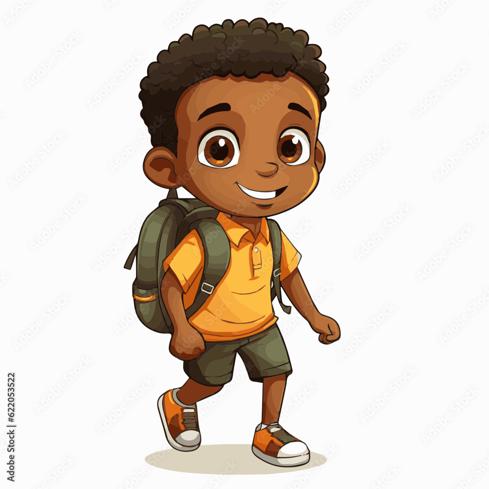 simple cartoon clipart black african american boy student child going ...