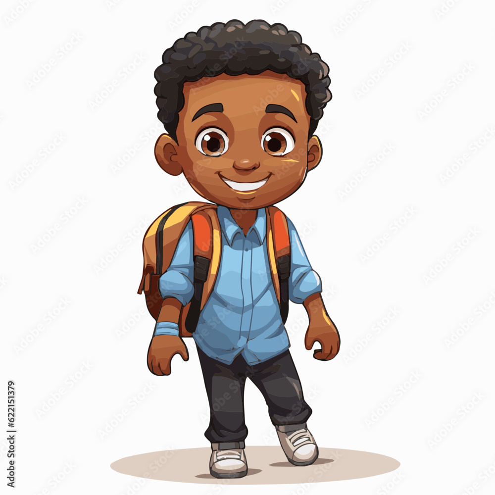 simple cartoon clipart black african american boy student child going ...