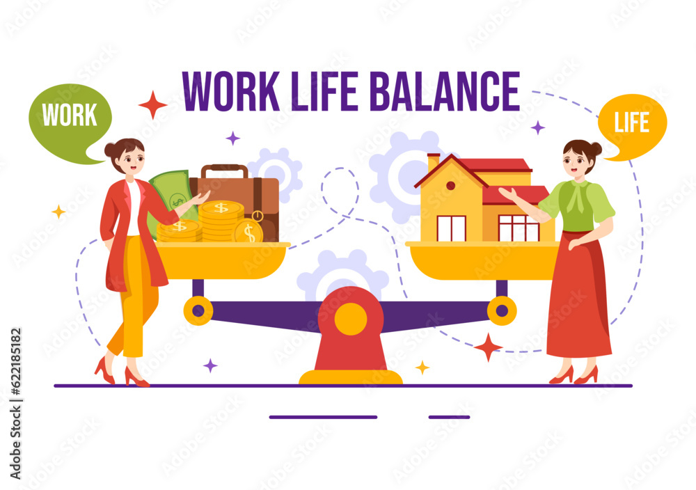 Work Life Balance Vector Illustration of Person Balancing with Job and ...
