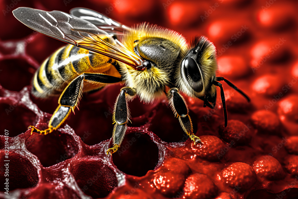 Stunning closeup bee surrounded by intricate symbolic graphics ...