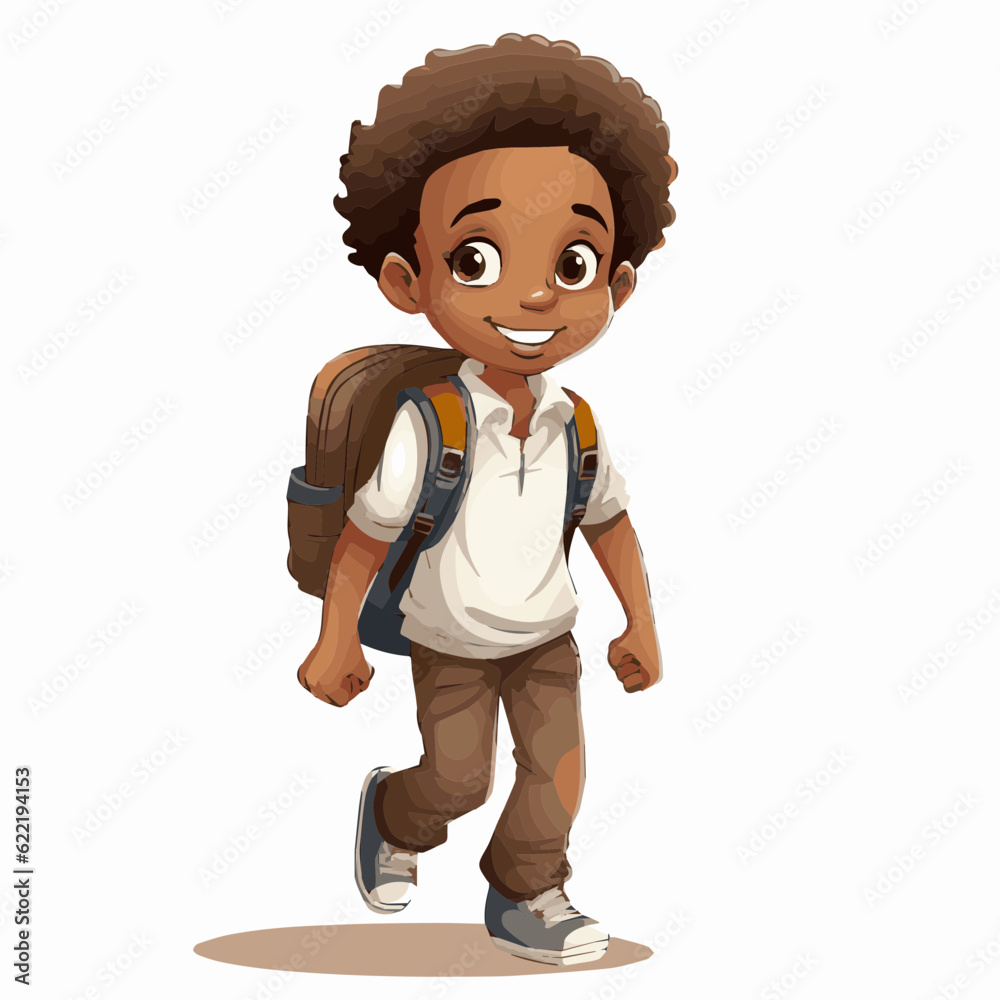 simple cartoon clipart black african american boy student child going ...