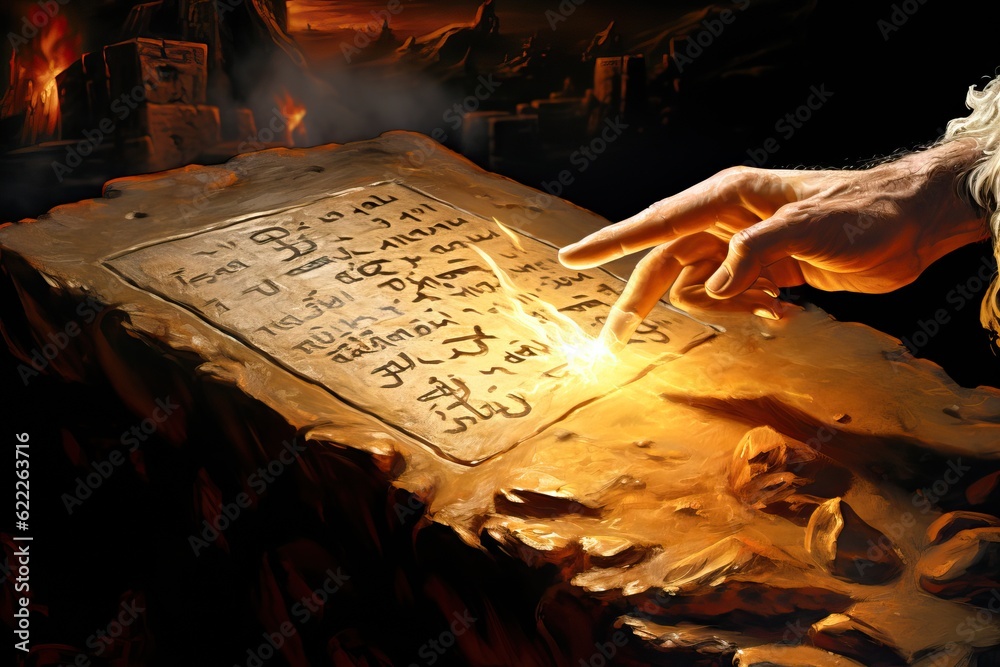 The Ten Commandments written on stone tablets written by the finger of ... The Ten Commandments written on stone tablets written by the finger of ...