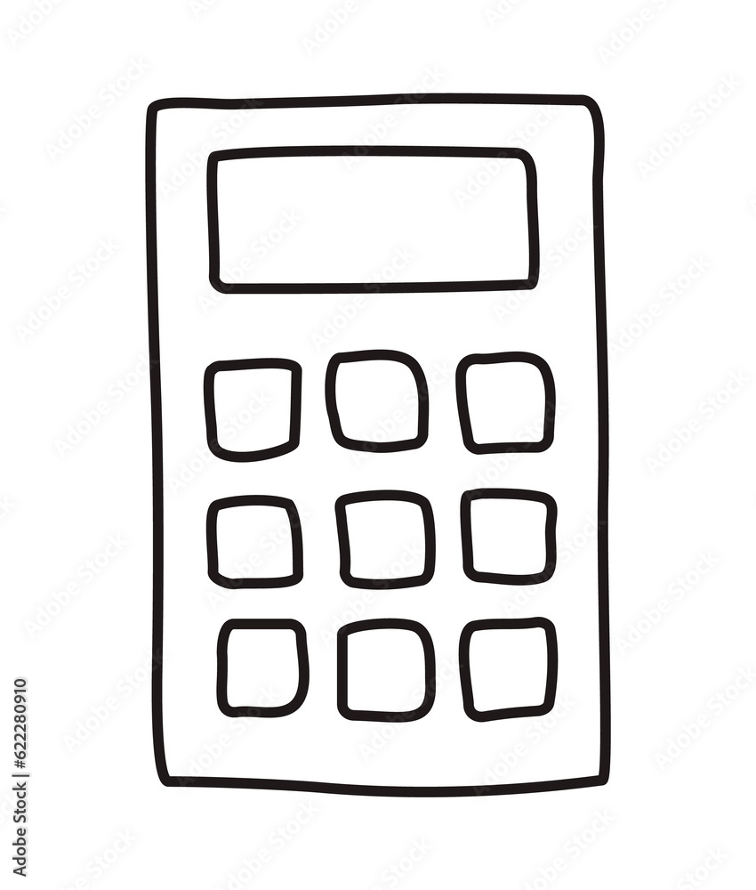 Doodle calculator icon or logo, hand drawn with thin black line. Png ...