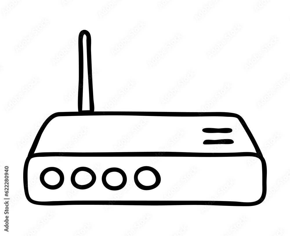 Doodle modem router icon or logo, hand drawn with thin black line. Png ...