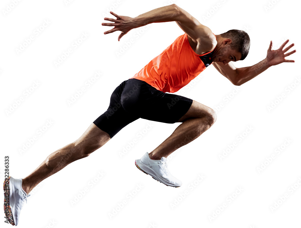 Developing speed. Muscular young man, professional athlete in motion ...