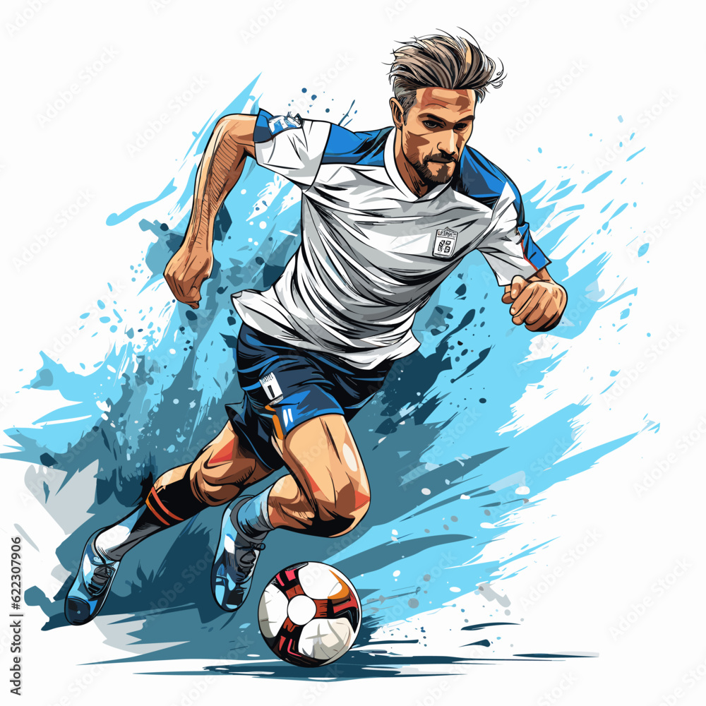 Soccer player hand-drawn comic illustration. Football player. Vector ...
