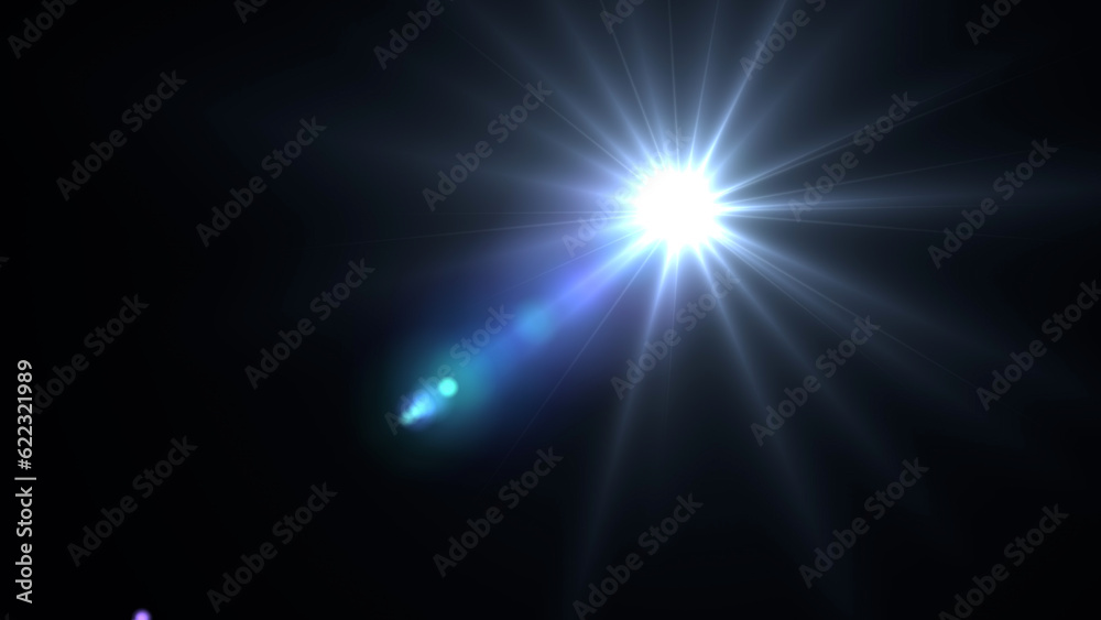 Optical Lens flare effect, 4K white on black background. Overlay light ...