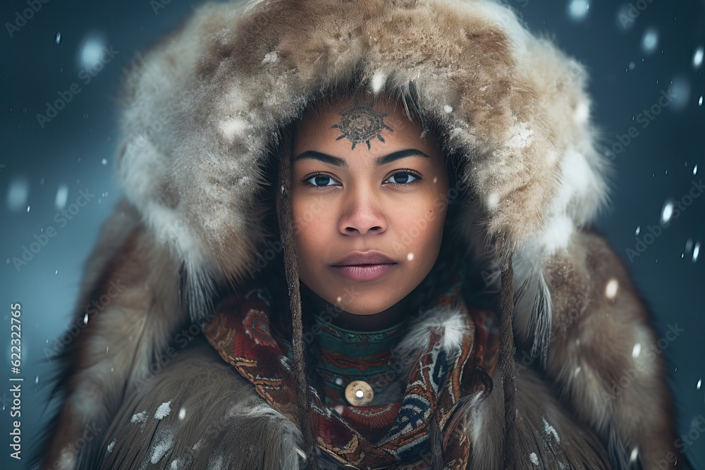 ortrait of a traditional and beautifully elegant Eskimo woman ...