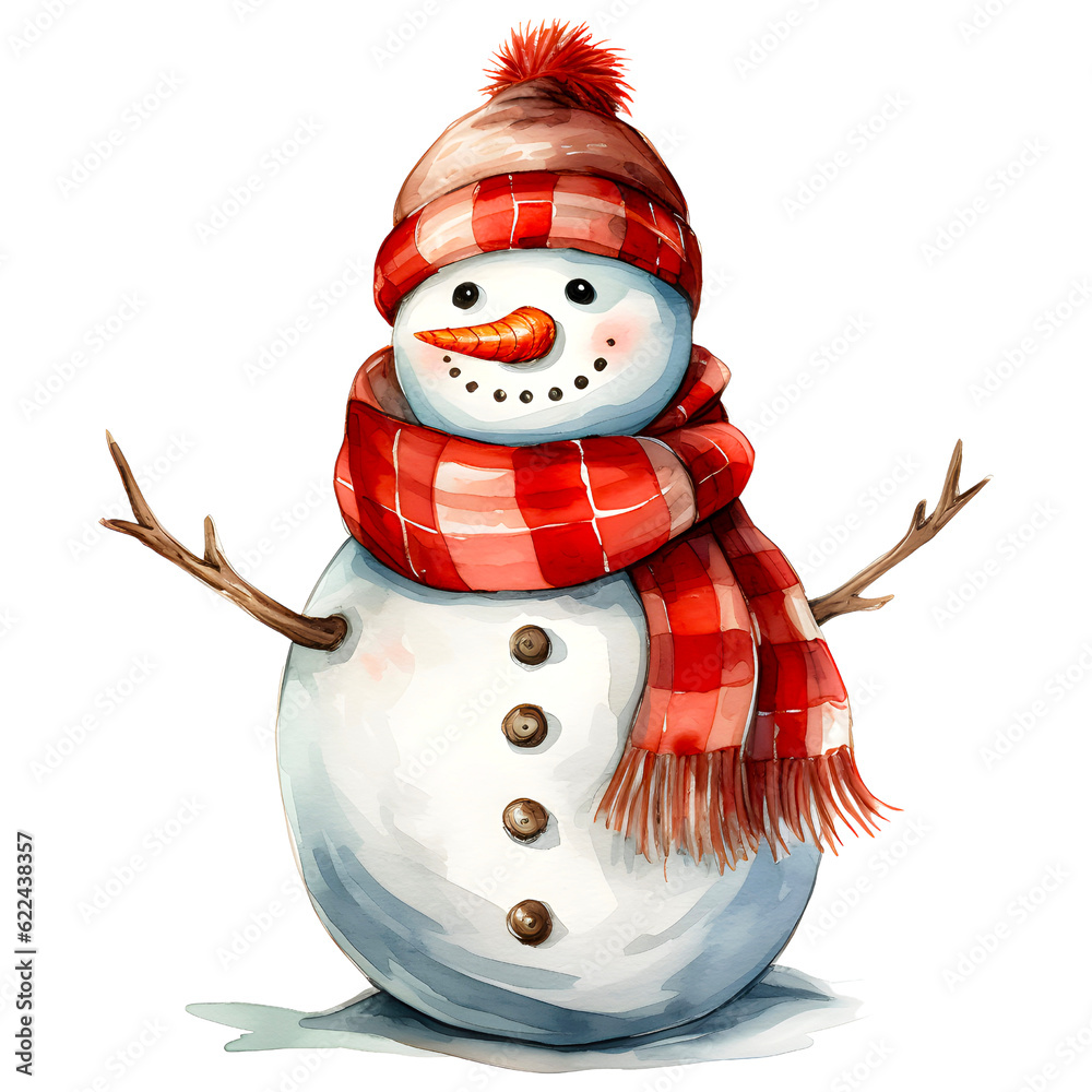 Cute watercolor snowman clipart with transparent background, created ...