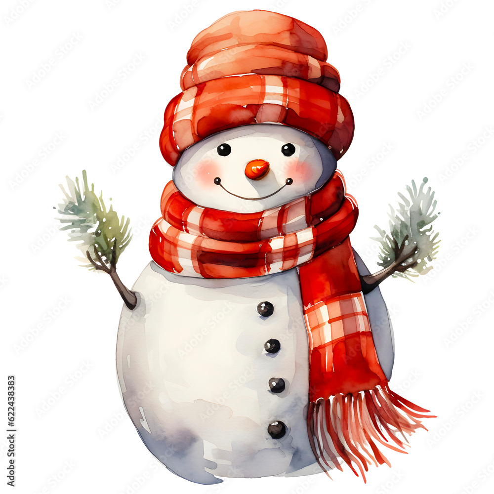 Cute watercolor snowman clipart with transparent background, created ...