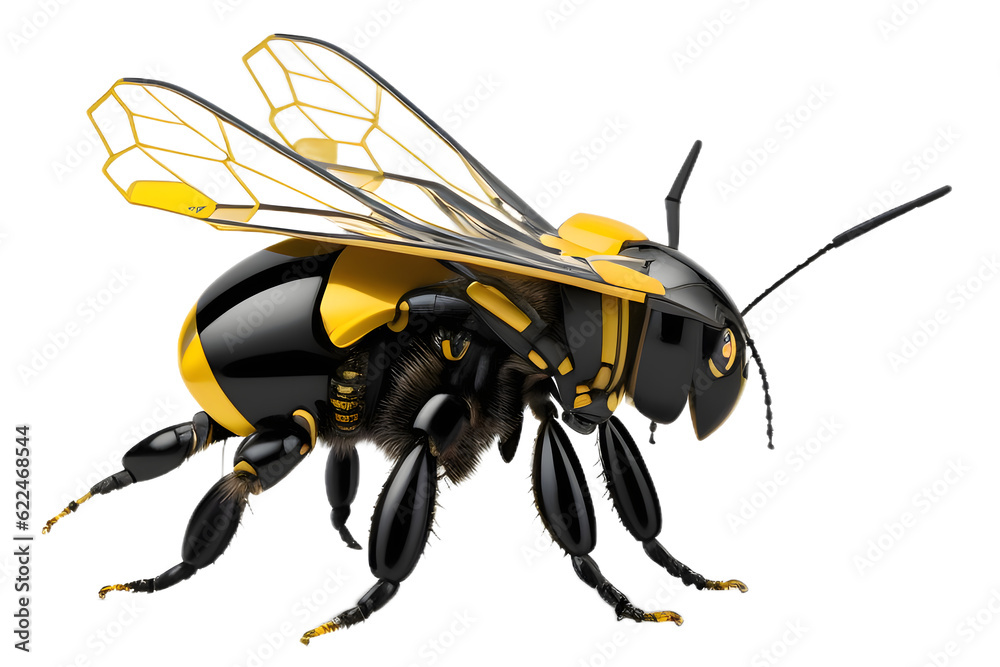 Amazing robotic bee, isolated on transparent background, macro ...