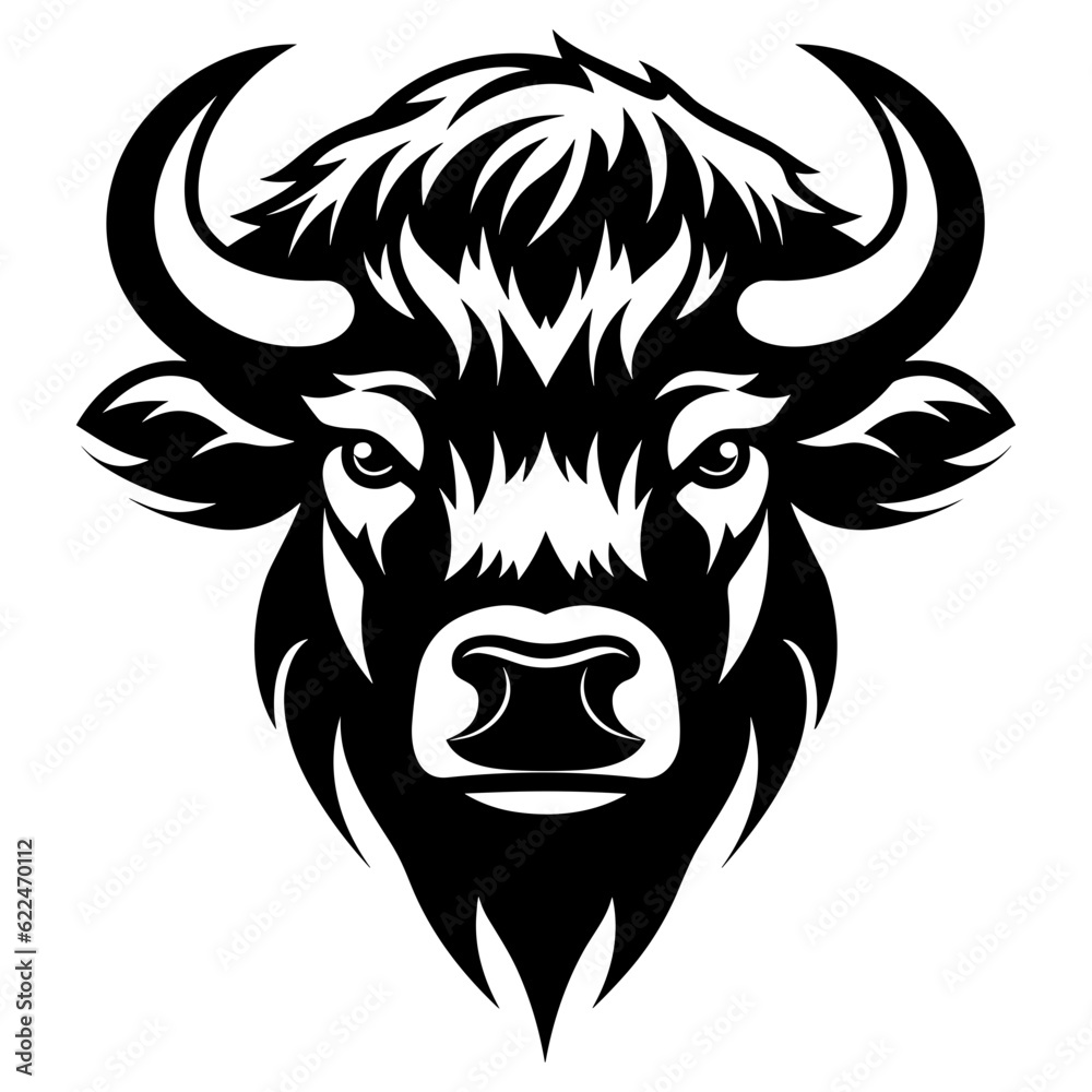 Bison head face black silhouette outline logo svg vector Stock Vector ...