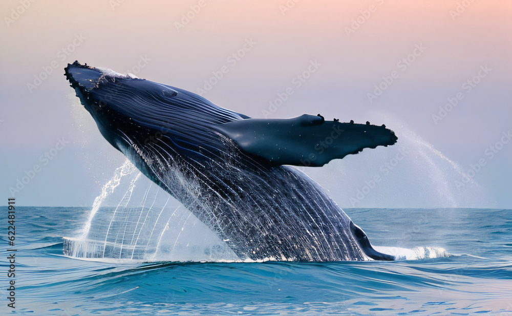 Blue Whale Jumping Out Of Ocean Water Stock Photo | Adobe Stock