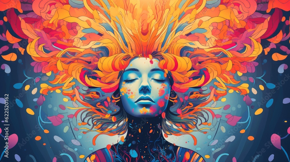 Peaceful woman with third eye employs intuition in decisions. Psychic ...