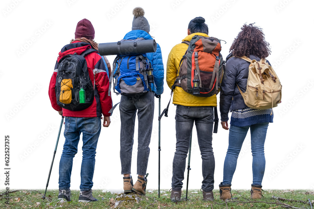 Multiracial friends at the mountain - Group of young hikers with ...