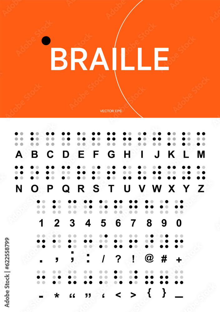 Braille alphabet, letters and numbers vector illustration, Braille is a ...