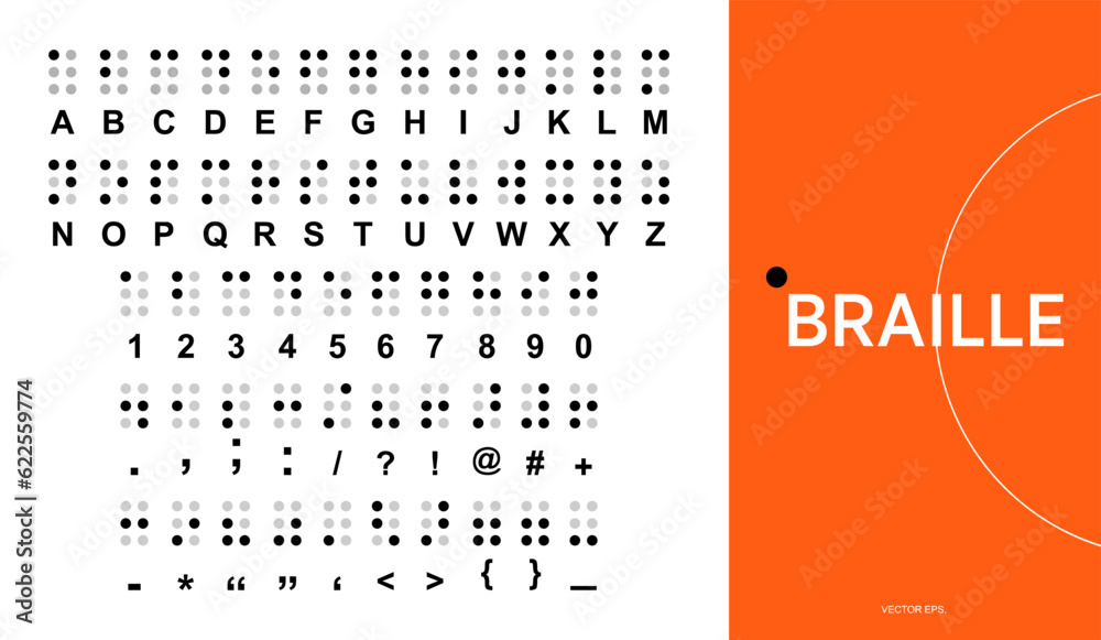 Braille alphabet, letters and numbers vector illustration, Braille is a ...