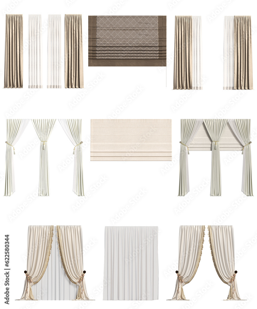 curtain isolated on a transparent background, interior decorations, 3D ...