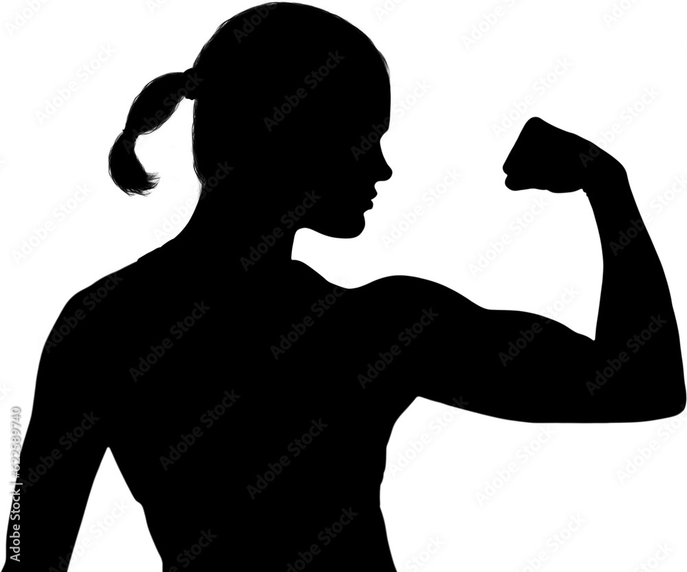 Digital png silhouette image of woman flexing muscles on transparent ...