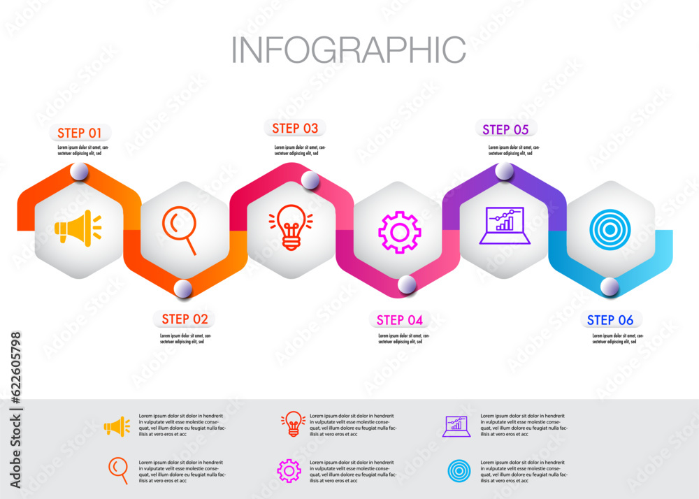 Infographic 6 step road map for business chart to present data ...