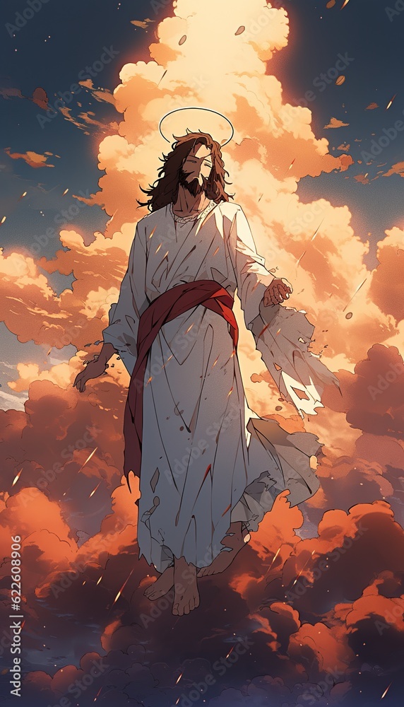 Jesus Christ, anime version with clouds in background, illustration ...