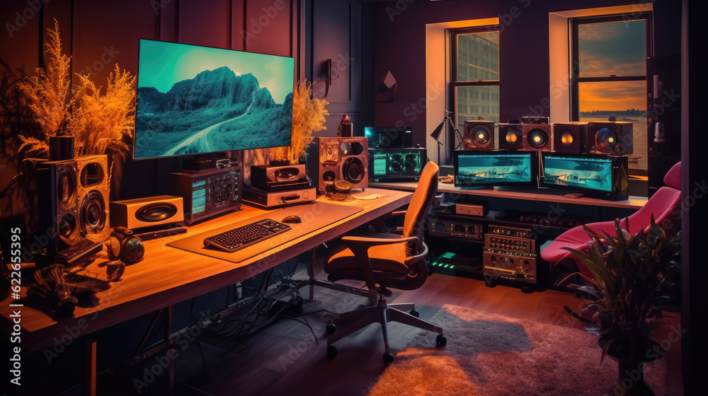 Interior of High-Tech Computer and Gaming room setup Stock Photo ...