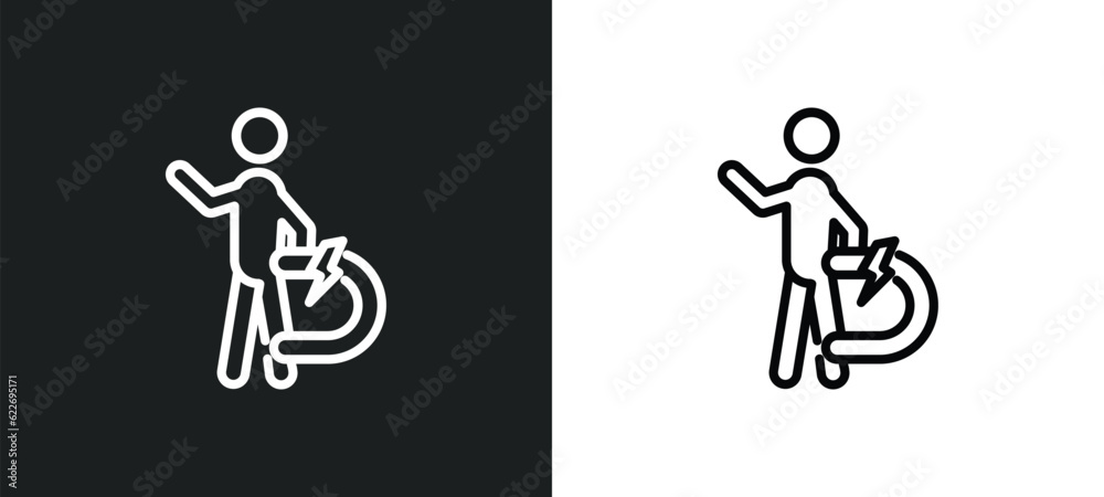electromagnet outline icon in white and black colors. electromagnet ...