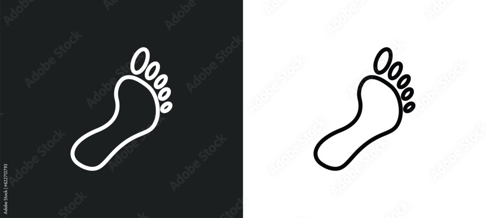 human footprints outline icon in white and black colors. human ...