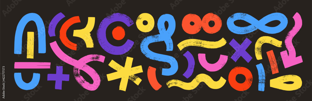 Set of hand painted colorful various shapes, curls, forms, arches ...