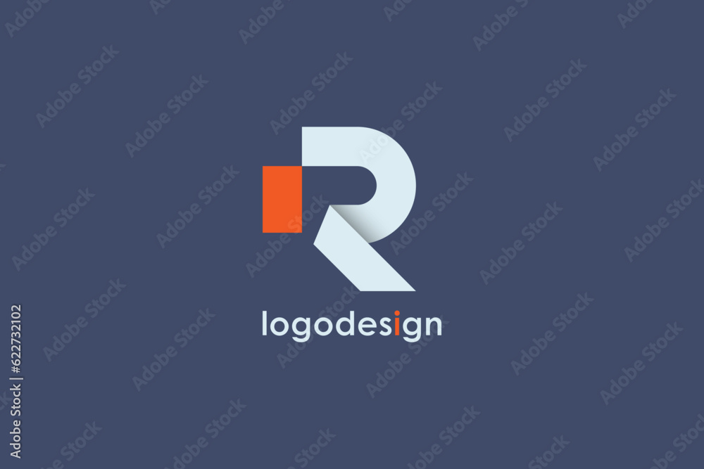 Initial Letter R Logo. Orange and White Geometric Shape Origami Style ...