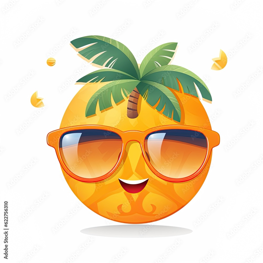 Smiley summer emoticon icon. Smiley emoji summer character .Beach and ...